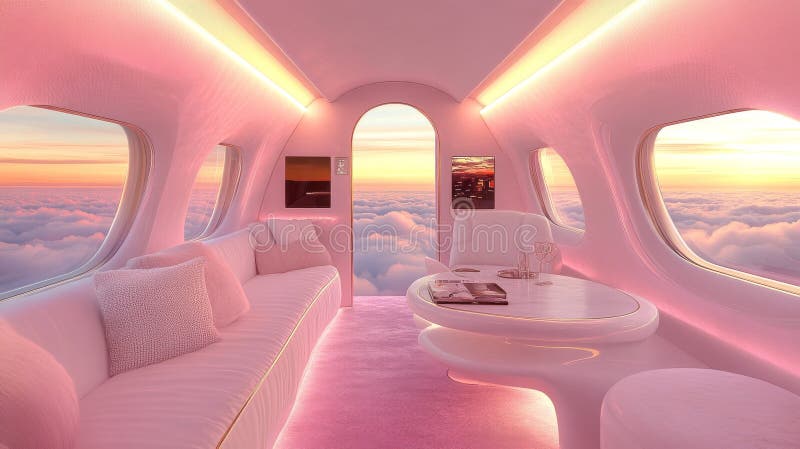 The Interior of a Private Luxury Jet Cabin Captured while Flying ...