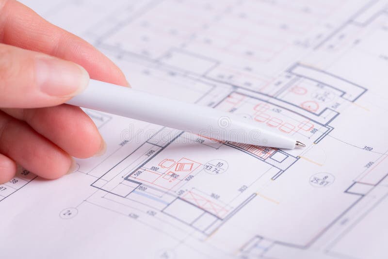 Interior project on paper stock photo. Image of architecture - 133599180