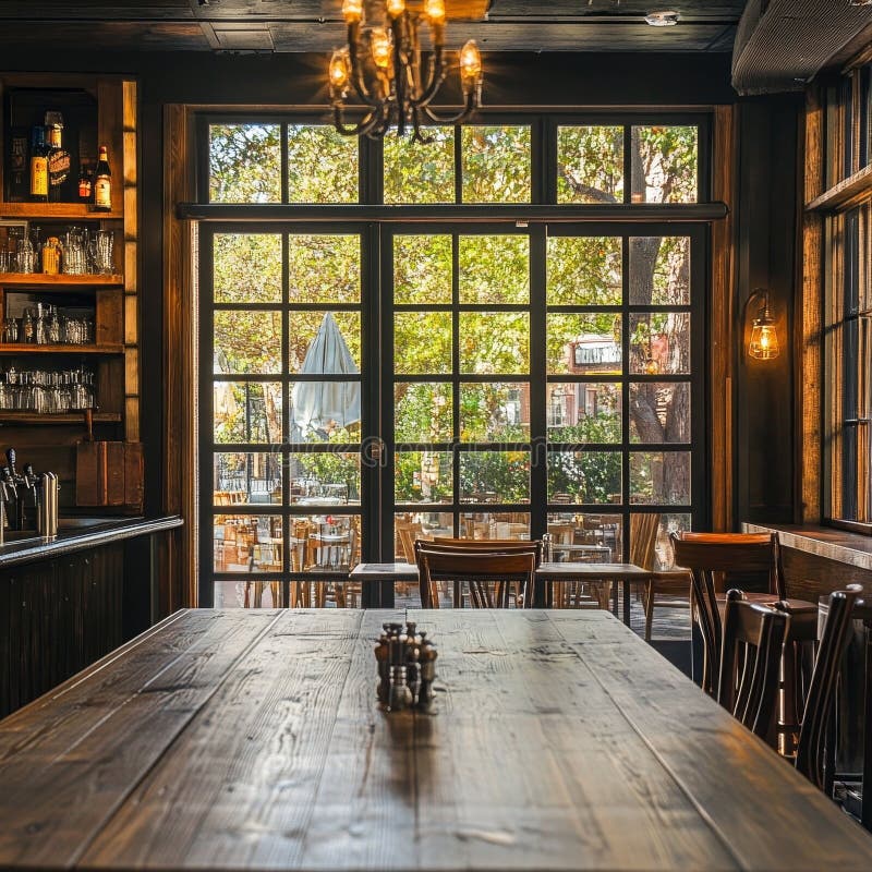 Interior of a Pub with Wooden Tables and Chairs. Toned Image Stock ...