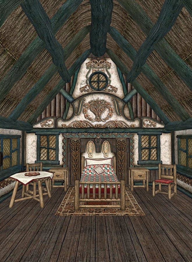 Interior of quaint cottage stock illustration. Illustration of rural ...