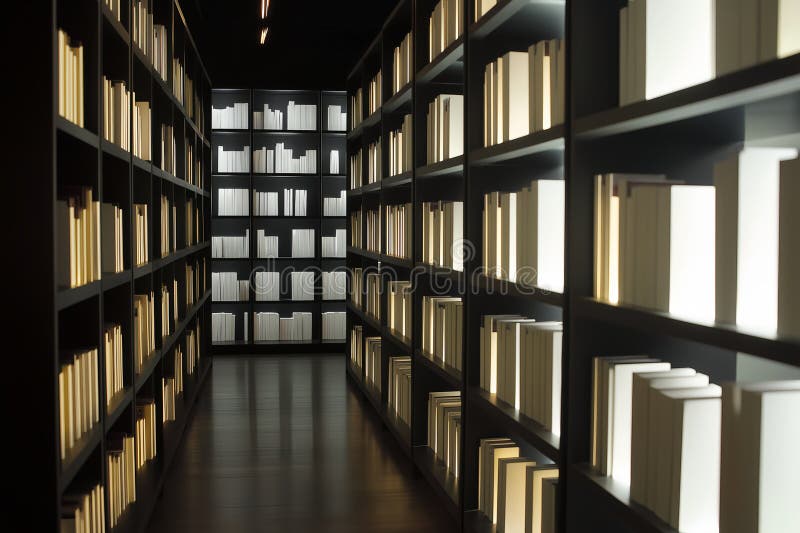The Interior of a Quiet Library Features Rows of Wooden Bookshelves ...