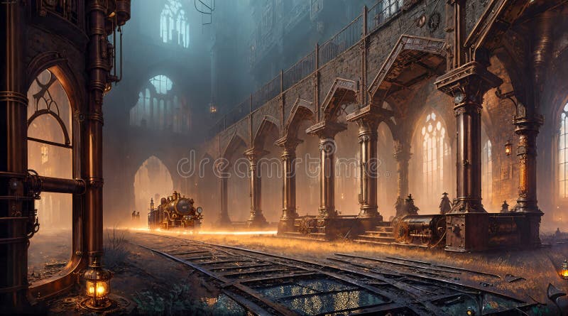 The Interior of an Railway Station Building in a Steampunk World ...