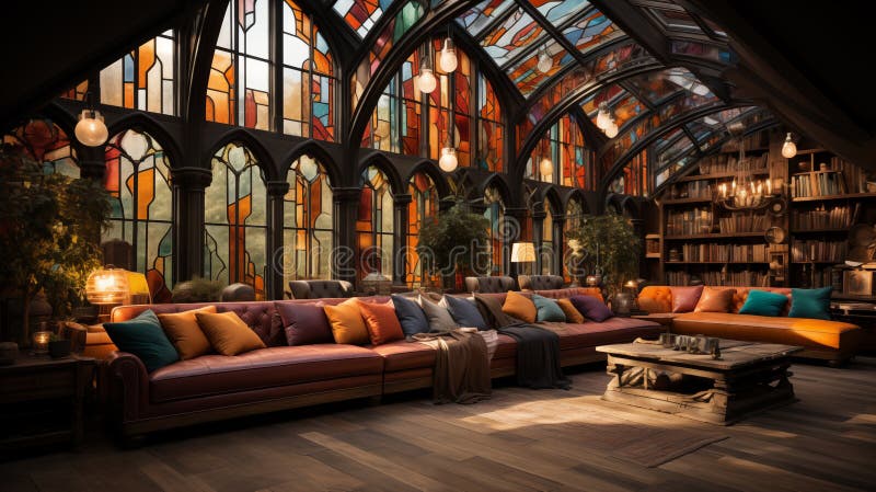 Interior of reading hall stock illustration. Illustration of indoors ...