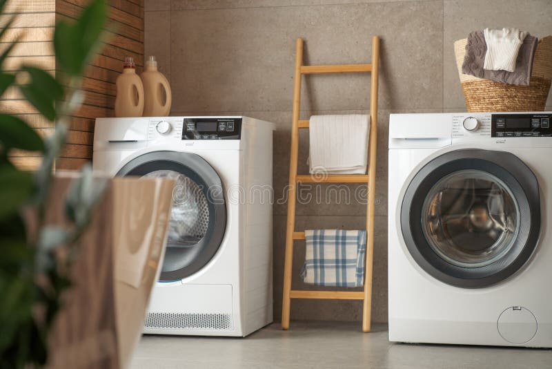 Interior of a Real Laundry Room Stock Image - Image of luminous, chore ...