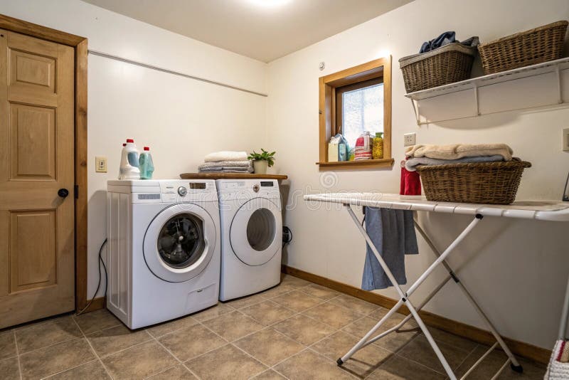 Interior of a Real Laundry Room with Washing Machine Stock Illustration ...