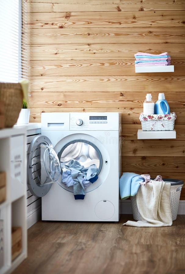 Interior of Real Laundry Room with Washing Machine at Window at Stock ...
