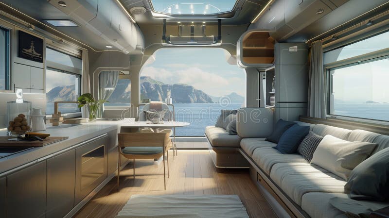 The Interior of the Recreational Vehicle Features a Minimal Design ...