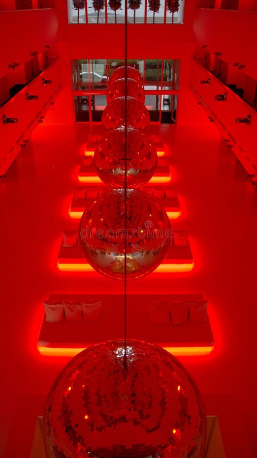 Interior with Red Light of a Beautiful Modern Hall. Vertical Frame ...