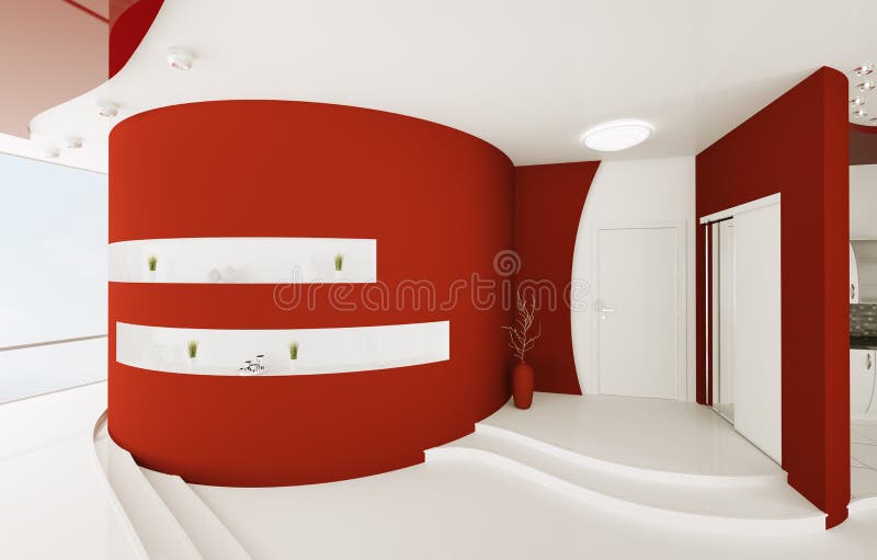 Interior of Red White Entrance Hall 3d Render Stock Illustration ...