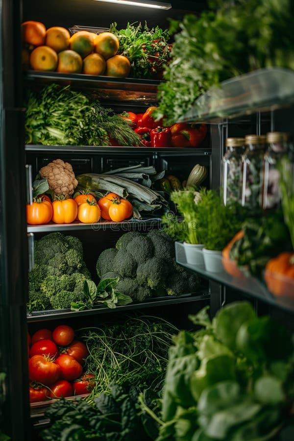 Interior of the Refrigerator Filled with Fresh Vegetable. the Image is ...