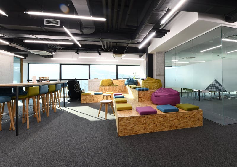 Relaxation Area in Modern Office Stock Photo - Image of glass, desktop ...