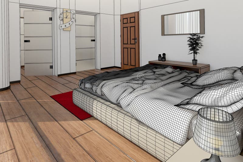 Interior Rendering of a Modern Bedroom Stock Illustration ...