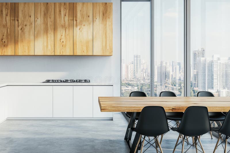 An Interior Rendering of a Modern Kitchen with a City View. Stock ...