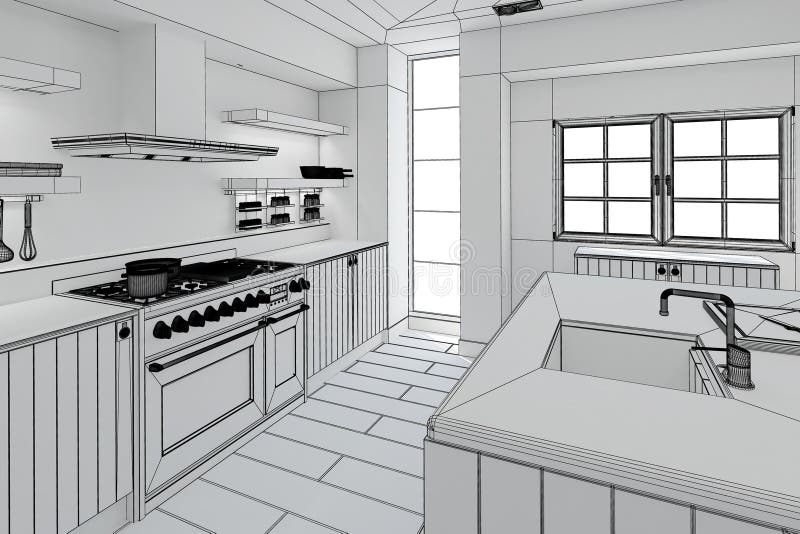 Interior Rendering of a Modern Kitchen Stock Illustration ...