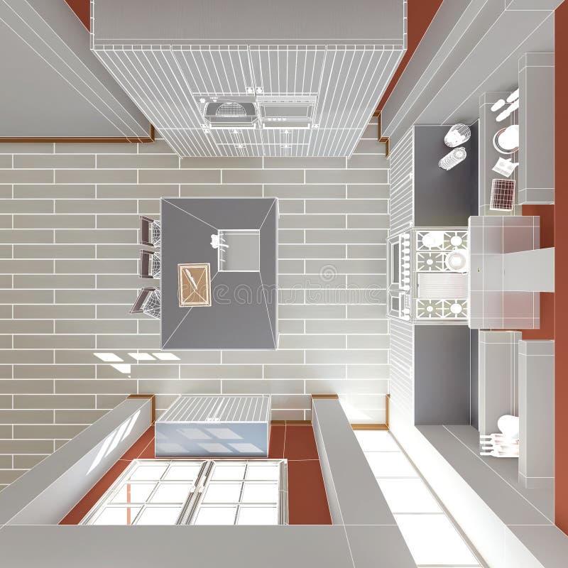 Interior Rendering of a Modern Kitchen Stock Illustration ...