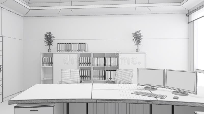 Interior Rendering of an Office Stock Illustration - Illustration of ...