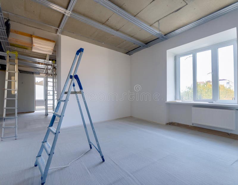 Interior Renovation of Modern Apartment with Ladder and Scaffolding ...