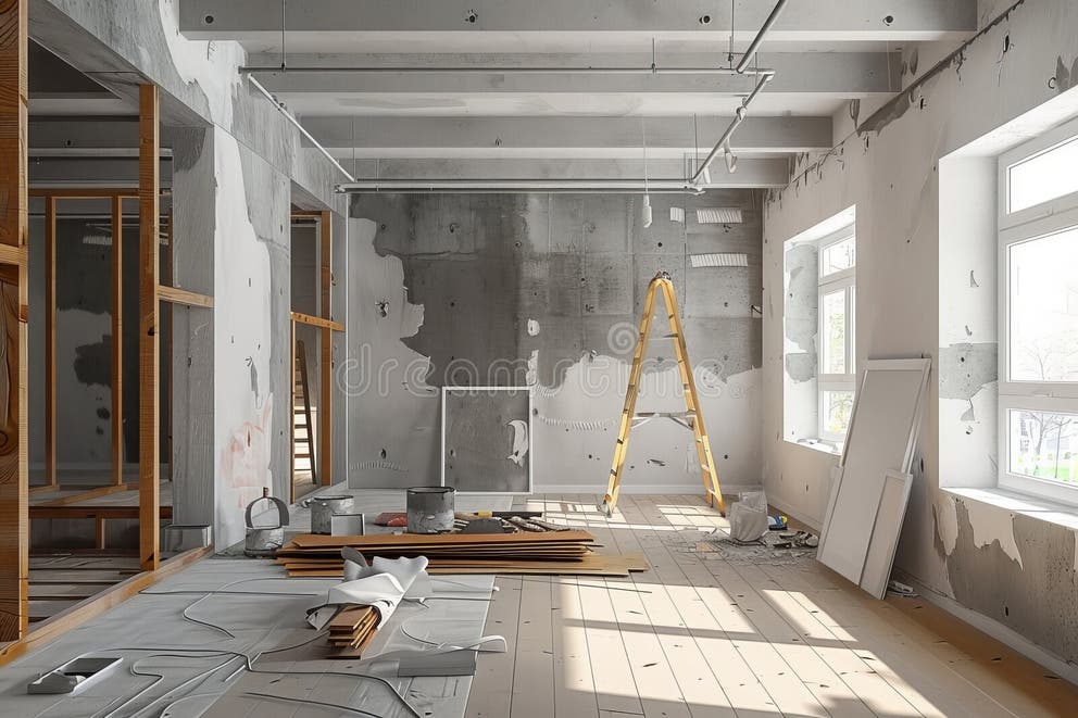 Interior Renovation. Modern 3d Render Design for Home Improvement and ...