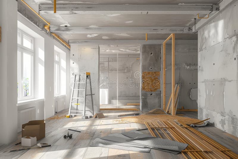 Interior Renovation Project. 3d Rendering of Modern Design for Home ...