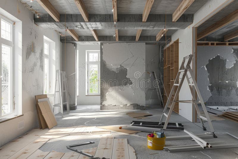 Interior Renovation Project. Home Interior Design Concept, 3d Rendered Room Reconstruction Stock ...