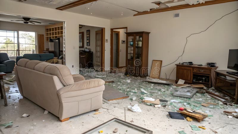 Interior of a Residence Showing the Aftermath of Severe Damage and ...