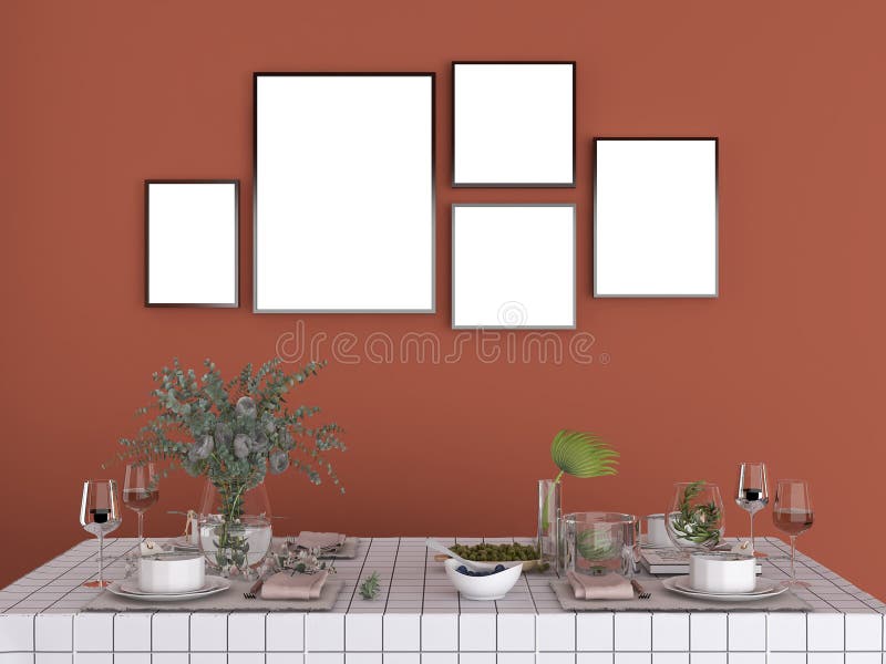 Interior of a Restaurant with Five Empty Frames on the Wall. AI ...