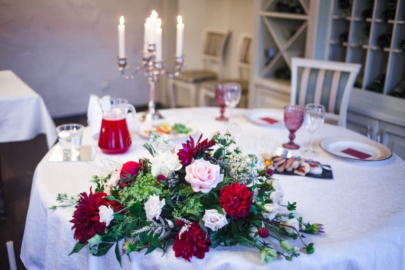 Interior of the Restaurant, Large Table Laid for Stock Photo - Image of ...
