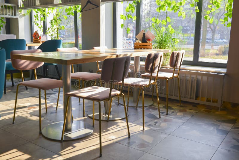 Interior of a Restaurant, Modern Design in Few Colors, Orange and Blue ...