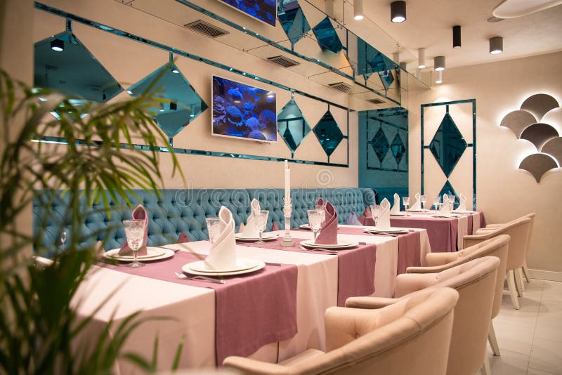The Interior of the Restaurant in Pink and Turquoise Colors Stock Image ...