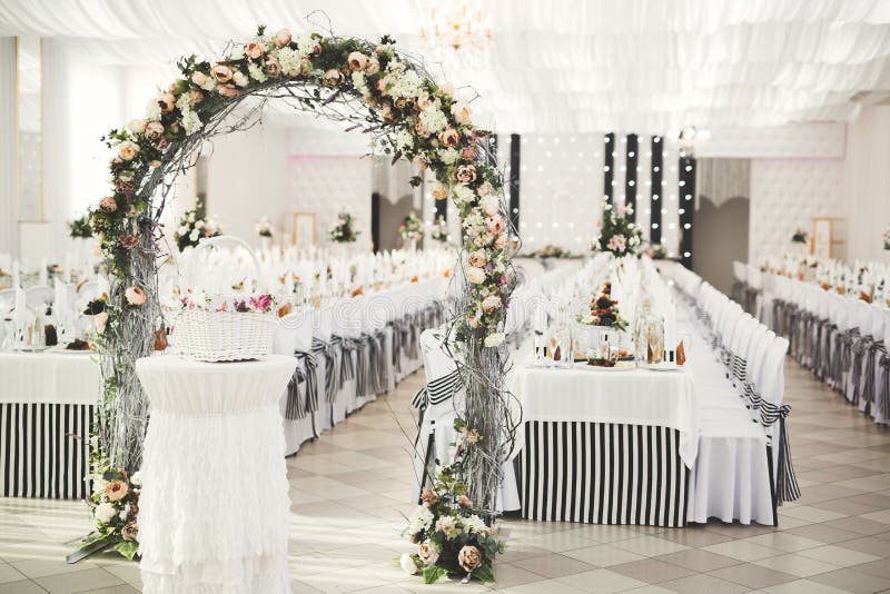 Interior of a Restaurant Prepared for Wedding Ceremony Stock Photo ...