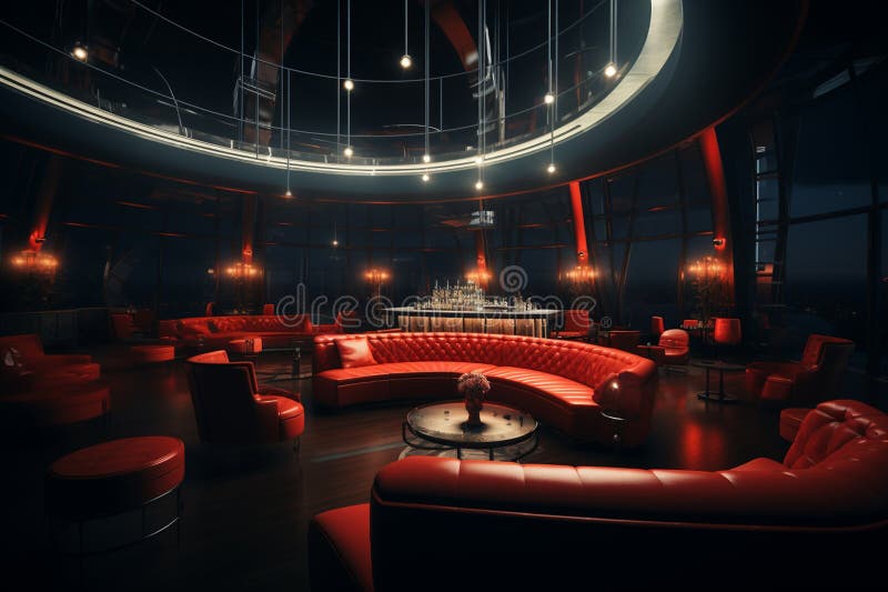 Interior of a Restaurant with Red Sofas. 3d Rendering Stock ...