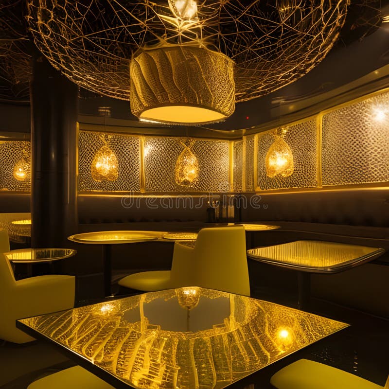 Interior of a Restaurant with Some Golden Tables Stock Illustration ...