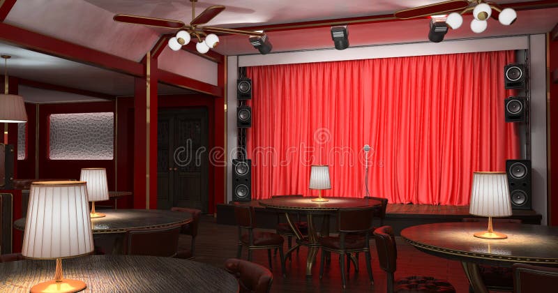 Interior of the Restaurant with a Stage. Stock Illustration ...