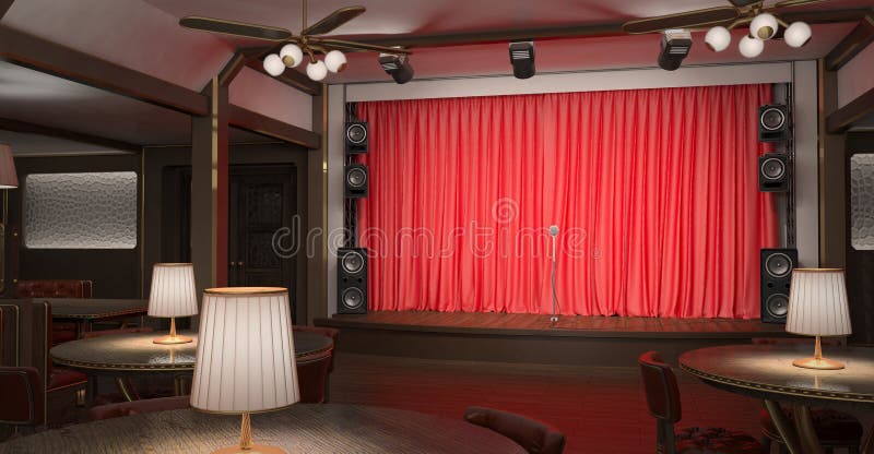 Interior of the Restaurant with a Stage. Stock Illustration ...