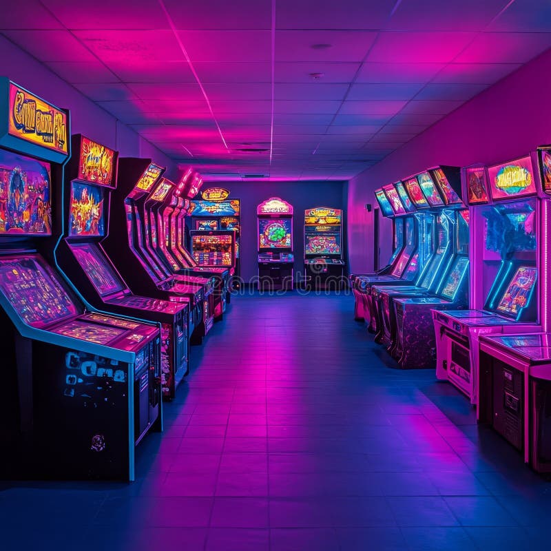 Interior of a Retro Arcade Game Room. 3D Rendering Stock Illustration ...