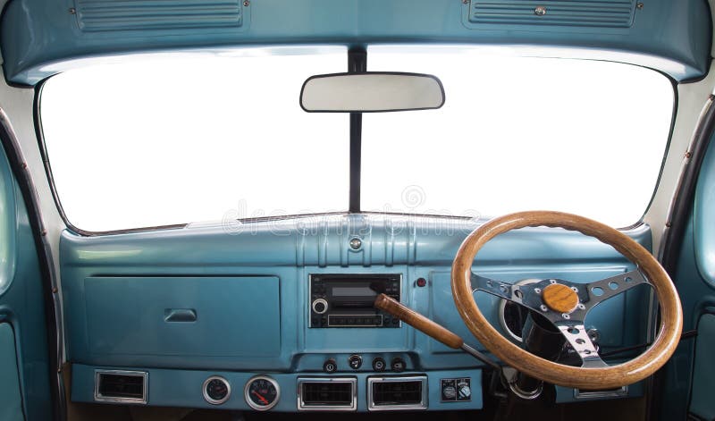 Interior of a retro car stock photo. Image of mirror - 72299428