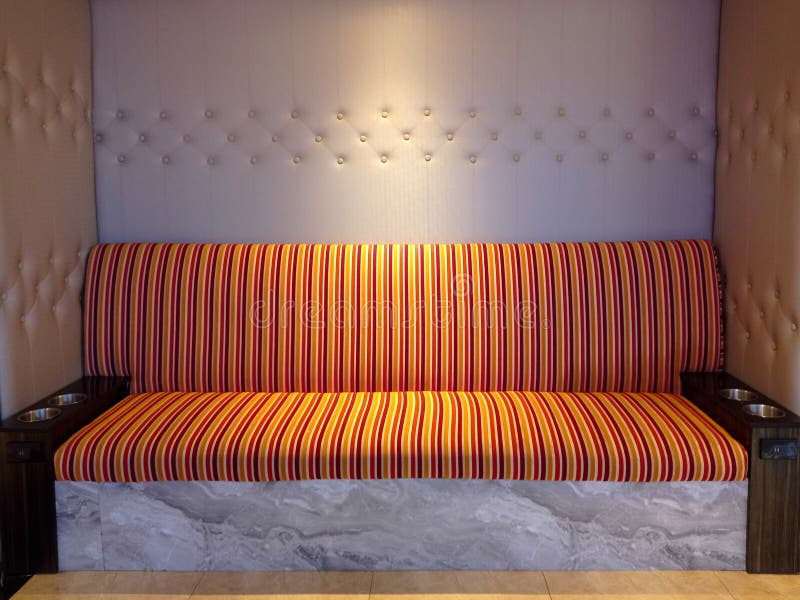 Interior with Retro Fabric Long Sofa, Sofa in a Vintage Style Stock ...