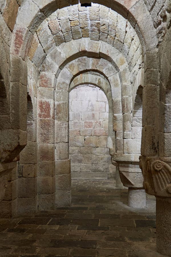 Interior of the Romanesque Crypt with Arches in the Monastery of Leyre ...