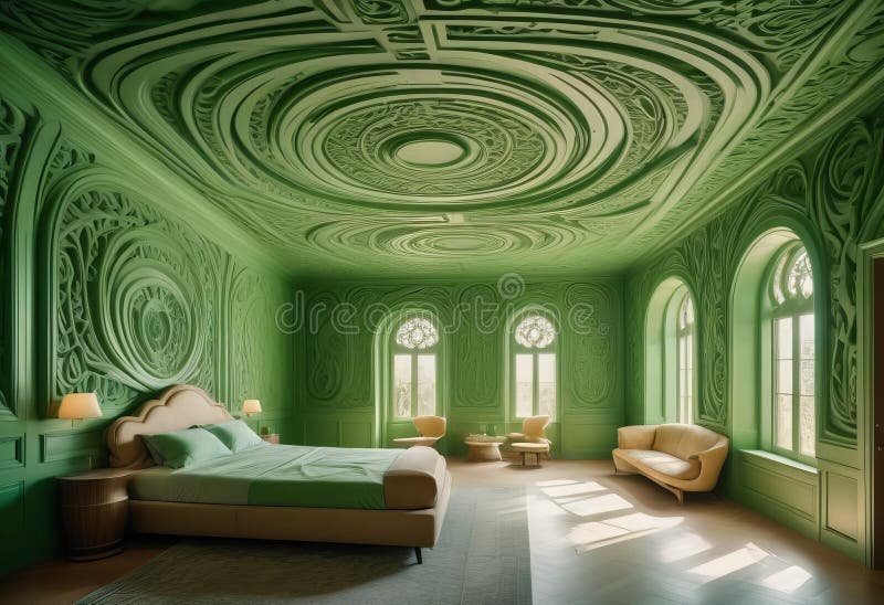 Interior of a Room with Abstract Curving Carvings Stock Illustration ...