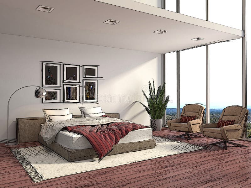 Interior Room Cartoon. 3d Illustration Stock Illustration ...