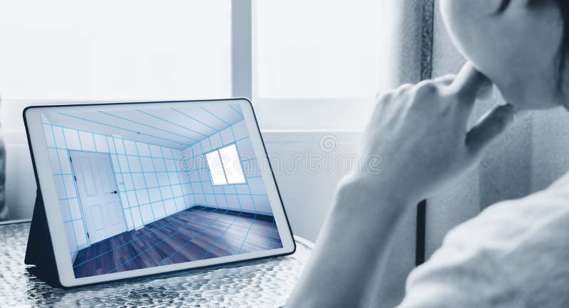 Interior Room Design and Renovation on Digital Tablet Stock Photo ...