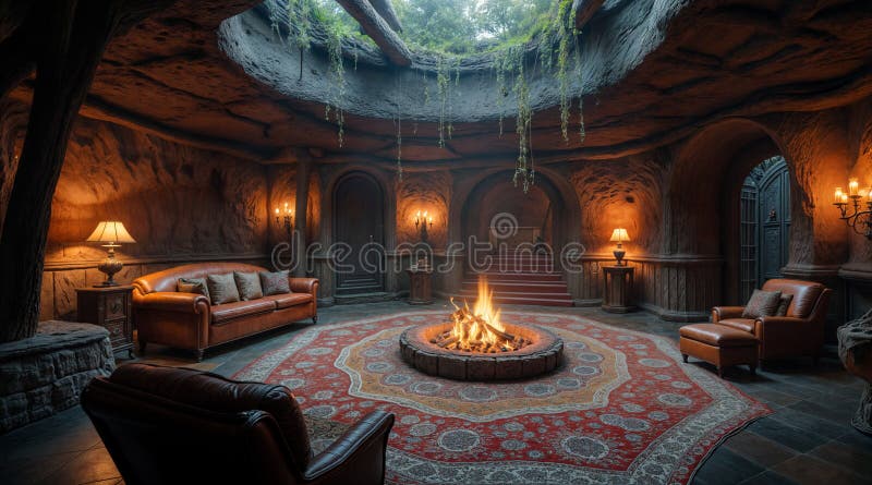 Interior Room Designed To Resemble a Cozy, Rustic Cavern Stock ...