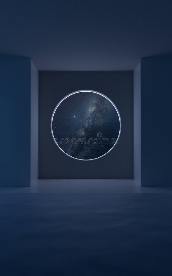 The Interior of the Room Looks Out at the Stars, 3d Rendering Stock ...