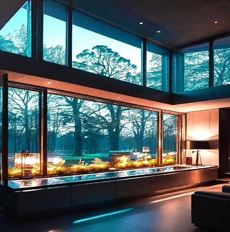 Interior of a Room with a Panoramic View Stock Illustration ...