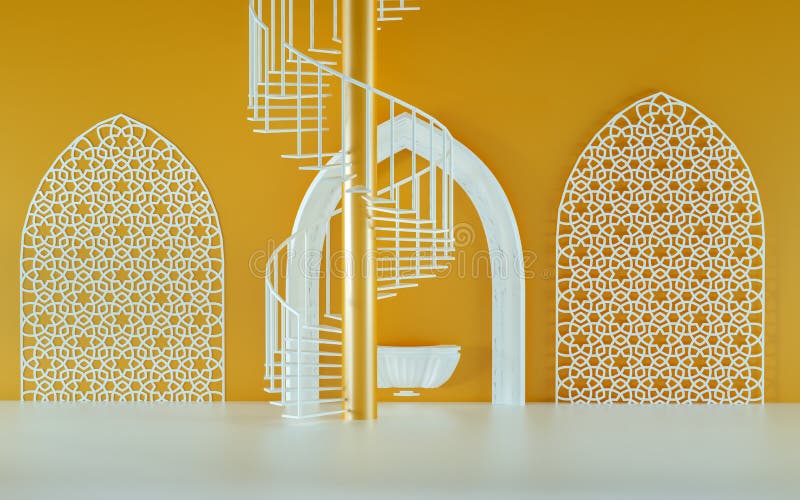 Interior Room in Plain Arabic Decoration.Islamic Decoration . White ...