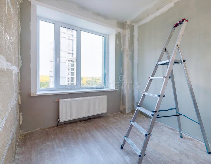 Interior of Room during Renovation Process with Ladder and Natural ...