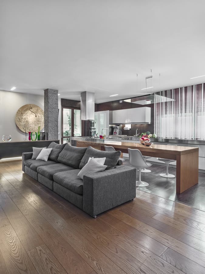 Fabric Sofa in the Modern Living Room Stock Photo - Image of ceiling ...