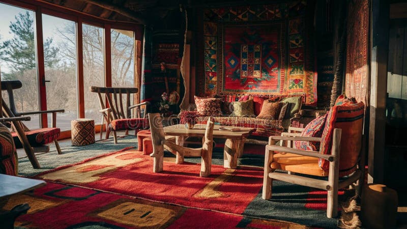 The Interior of the Room is in the Style of Ethno. a Room Lit by Light ...