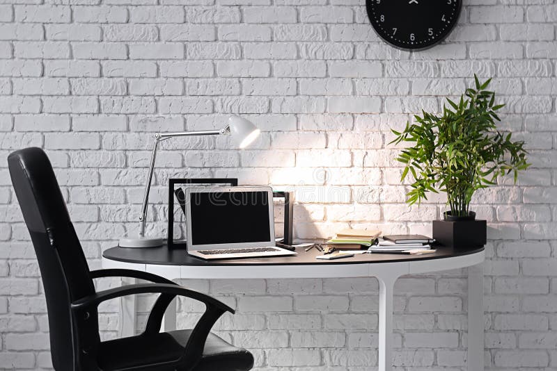 Interior of Room with Stylish Workplace at Home Stock Photo - Image of ...