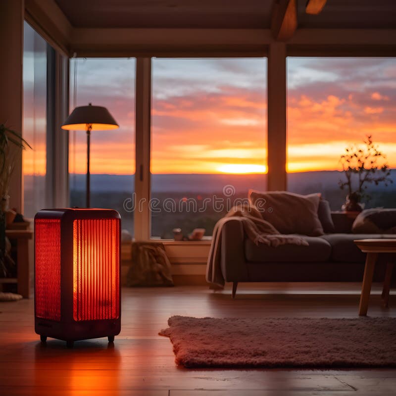 The Interior of the Room with a Sunset View with an Infrared Heater on ...